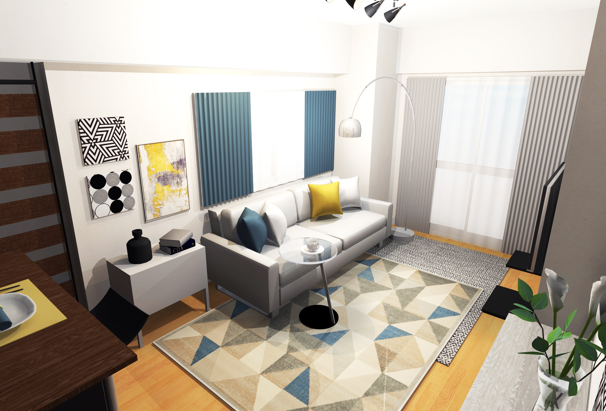 グラフィカルな北欧モダンインテリア 特徴的な柄のラグに合わせて | Hello Interior（ハローインテリア）